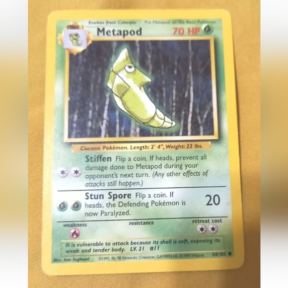 Pokemon | Toys | Pokemon Metapod 542 1st Time Base Set Released In Us ...